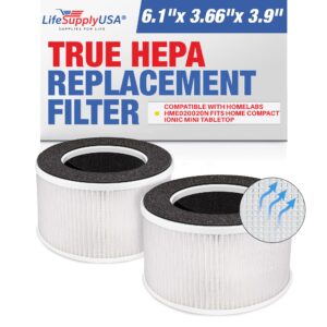 3-in-1 hepa filter replacements compatible with homelabs hme020020n fits home compact ionic mini tabletop air purifiers (2-pack)