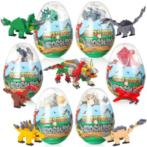 3 otters 6pcs dinosaur building blocks, dinosaur eggs with dinosaurs building kit inside, dinosaur toys gifs for kids surprise, classroom events, carnival prizes