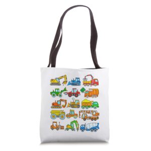 digger truck boys toddlers kids trucks construction vehicles tote bag