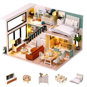 flever dollhouse miniature diy house kit creative room with loft apartment scene for romantic artwork gift (comfortable life)