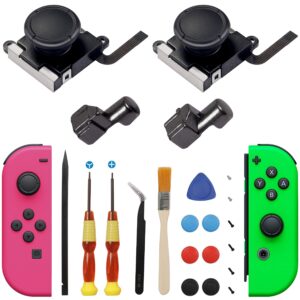 [upgraded version] joycon joystick replacement, 3d joystick analog thumb stick for nintendo switch joycon repair kit include full repair tool kit, 2 alloy lock buckles, 2 jon con joystick replacement