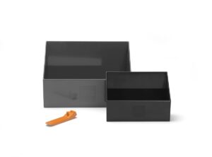 room copenhagen lego brick scooper set - easy clean up for building blocks and other toys - 1 large dark stone gray scoop 7.63 x 5.19in and 1 small black scoop 5.07 x 3.46in - includes brick separator