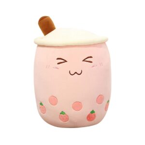 cartoon tea plush pillow,plush boba figurine toy,24/35 cm cute bubble tea cup shaped pillow with suction tubes (pink, large)