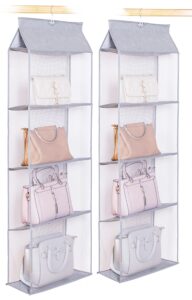 aarainbow hanging clear handbag purse organizer for closet, handbag organizer with hook 4 easy access pockets wardrobe closet space saving organizers system, 47.2 l x 15.7wx 6.3d (gray)