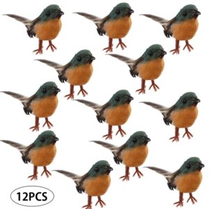 rrut 12pcs artificial feathered birds, simulation foam birds clip robin bird hanging pendant christmas tree decoration christmas tree ornament home garden wedding decor orange