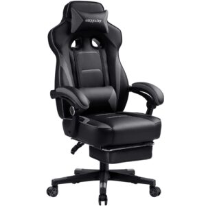 luckracer gaming chair with footrest office desk chair ergonomic gaming chair pu leather high back adjustable swivel lumbar support racing style e-sports gamer chairs gray