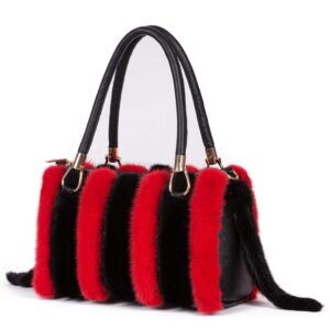 real mink fur bag shoulder bag luxury women purses and handbags fur crossbody bags for women handbag (red-black)