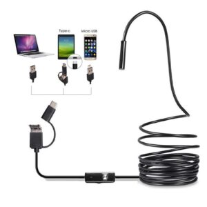 sunshineface industrial endoscope borescope inspection camera, hd usb endoscope 7mm lens 6 led lights support microusb type-c usb interface