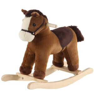 plush rocking horse, soft filling ride on pony, rocking animal, stuffed rocker for kids 18 months and up (dark brown)