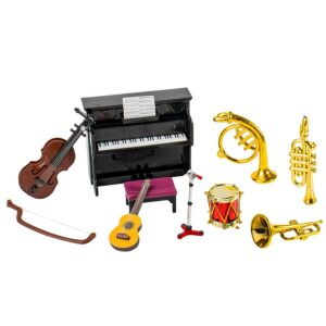 hiawbon miniature musical instrument set violin guitar piano drum trumpet mini figurine ornament for mini house musical room furnishings