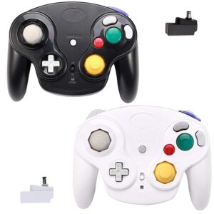 toopone wireless gamecube controllers, classic gamecube wavebird wireless wii controller remote gamepad joystick for nintendo gamecube console, compatible with wii (black and white)