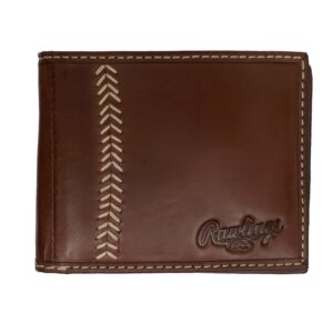 rawlings baseball stitch leather bifold wallet chocolate