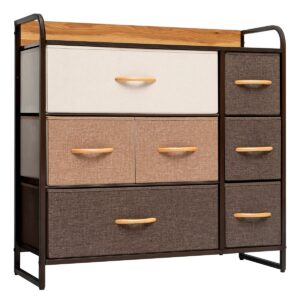 vredhom wide fabric dresser tower, 7 drawers fabric closet dresser closets storage units with sturdy steel frame, wood top & easy pull fabric bins for bedroom, living room, hallway, entryway, closets