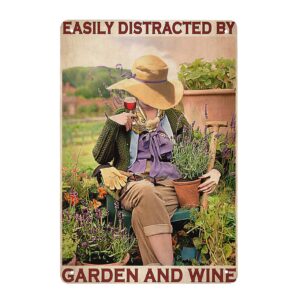 super durable tin sign-garden girls easily distracted by garden and wine- vintage sign cave home wall decoration 8x12 inch