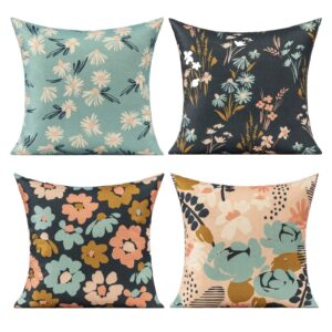 vakado outdoor patio furniture throw pillow covers spring flowers bench cushion covers colorful floral summer pillowcases 18x18 set of 4 for porch sofa bed