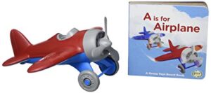 green toys airplane & board book, cb - pretend play, motor skills, reading, kids toy vehicle. no bpa, phthalates, pvc. dishwasher safe, recycled materials, made in usa.