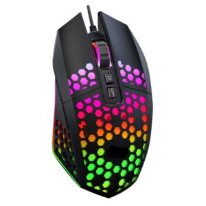 uiosmuph x801 wired gaming mouse, honeycomb lightweight gaming mouse with rgb backlit, 7 programmable buttons and one-click desktop, 8000 dpi optical usb gamer mouse for mac, laptop, computer - black