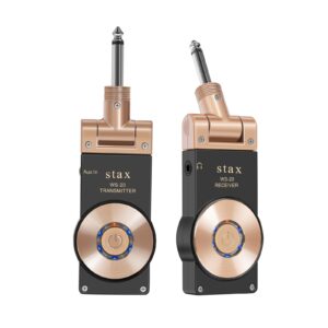 stax guitar wireless system transmitter and receiver, electric guitar accessories with 2.4ghz, built-in rechargeable wireless guitar system for electric guitar bass gold