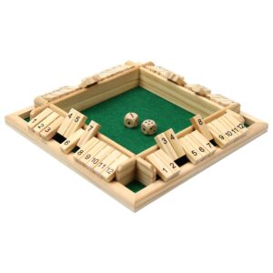 bouti1583 shut the box dice game,classic 4 sided wooden board game flip 12 number classic tabletop games for 2-4 player green(big size)