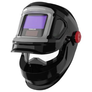 yeswelder large viewing flip up design auto darkening welding helmet with side view, digital welding lens，1/1/1/1 true color 4 arc sensor welder mask