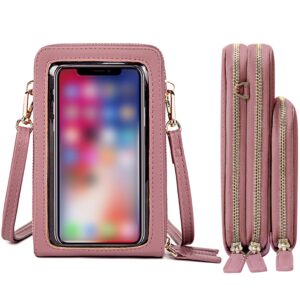 lightweight pu leather phone purse with touchscreen window & 2 straps (pink)