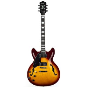 grote full scale left-handed electric guitar semi-hollow body guitar stainless steel frets (vintage sunburst)