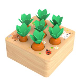 fun little toys educational wooden toys for toddlers, carrots harvest shape size sorting game, developmental toys for 1 2 3 year old boys and girls preschool learning gifts