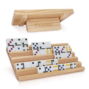 plusvivo domino racks set of 2, wooden domino trays holders organizer for mexican train and other dominoes games 10 x 5.5 x 0.79 inches - dominoes not included