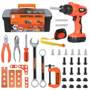 elitoky kids tool set - 35 pcs toddler tool set with tool box & electronic toy drill, pretend play kids construction toy, toddler boy toys, toy tools for kids ages 3,4,5,6,7,8 years old