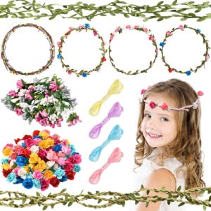 willbond 146 pcs flower crowns making kit flower crowns garland make your own flower crown wreath headbands and bracelets craft kit handmade arts and crafts diy floral crown garland for girls kids