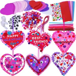 winlyn 24 sets valentine's day heart ornaments decorations diy foam heart valentine craft kits assorted foam heart shapes stickers pom-poms googly eyes for kids classroom art activity gift exchange