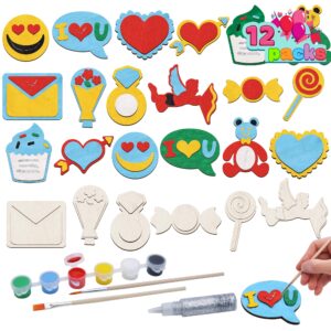 joyin 12pcs valentines day wooden magnet painting craft tools for kids paint your own wood magnets for kids 4-8 creativity arts & crafts painting tools birthday parties, family crafts classroom prize