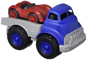 green toys flatbed & race car, cb - pretend play, motor skills, kids toy vehicles. no bpa, phthalates, pvc. dishwasher safe, recycled plastic, made in usa.