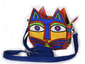 cat-on-the-bag a-mews-ing kitty face fun colorful cat crossbody bag | one pocket sling bag cat purse | cute gifts for cat lovers for everyday use, travel, and more