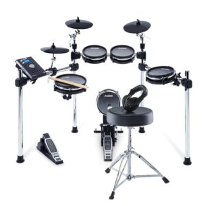 alesis drums command mesh kit bundle – electric drum set with an eight-piece mesh electronic drum kit, drum throne, headphones and drum sticks