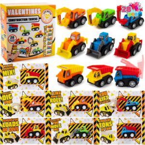 joyin 28 valentines day construction vehicle greeting cards for kids valentine's day classroom exchange prizes, construction truck party favor gifts