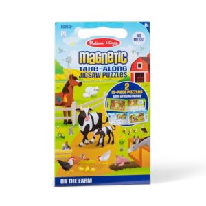 melissa & doug take-along magnetic jigsaw puzzles travel toy on the farm (2 15-piece puzzles) - fsc certified