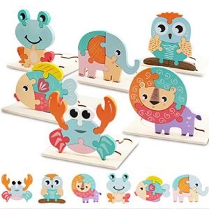 wooden puzzles for toddlers, 6 pack animal puzzles toys wooden puzzles for toddlers kids 1-3, montessori educational fine motor skill early learning educational gift for boys girls ages 1 2 3 4 5 6