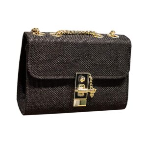 small crossbody bag for women, cute leather clutch purses for girls, mini shoulder bag with chain strap (black1)