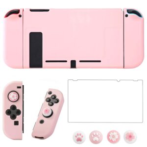 oldzhu pink dockable protective case cover compatible with nintendo switch joy-con controllers,with glass screen protector and 4 thumb grips,shock-absorption and anti-scratch (pink)