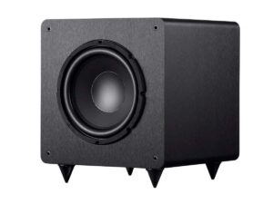 monoprice sw-10 150 watt rms (300 watt peak) powered subwoofer 10in, ported design, variable phase control, variable low pass filter, for home theater