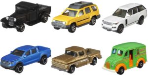 matchbox moving parts city streets multipack, collection of 6 1:64 scale cars with moving doors, trunk or hood for collectors & kids 3 years old & up