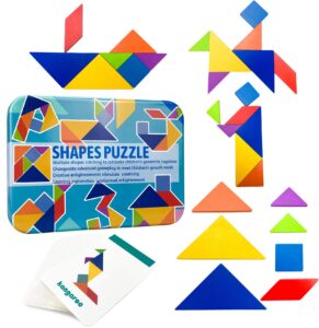 tangram pattern puzzles set, woodiness puzzle blocks colorful tangram sorting, 60 design cards with 120 pattern jigsaw puzzle, tangram puzzles for kid toddlers boys girls age 3+