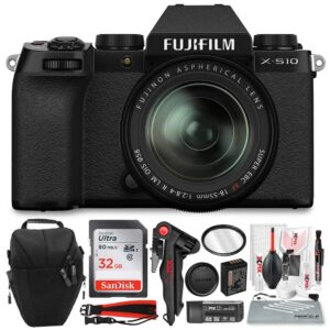 fujifilm x-s10 mirrorless digital camera body with 18-55mm lens, sleek design accessories bundle with 32gb sd card, tripod, card reader and more