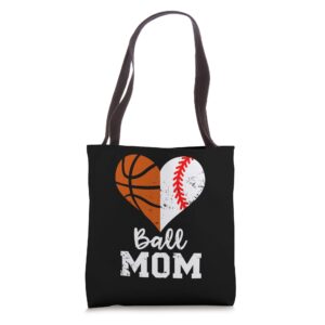 ball mom heart funny baseball basketball mom tote bag