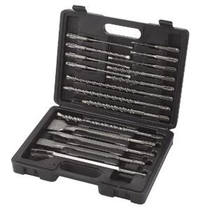 hammer drill bit set sds plus rotary bit carbide-tipped double flute 17pcs chisels concrete masonry hole tool with storage case