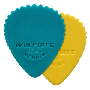 wolf bite guitar picks | saw-toothed edge guitar picks - medium(.75mm) / light(.60mm) variety 12-pack