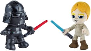 mattel star wars plush 6-inch figure 2-pack, luke skywalker vs darth vader, lightsaber duel set of 2 soft dolls with light-up weapons