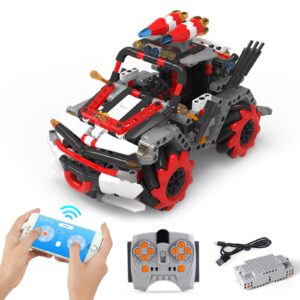 building remote control car, stem toys set 546 pcs building blocks kit diy rechargeable rc car with app & remote control, build your own racing stunt rc vehicle for kids educational, early learning