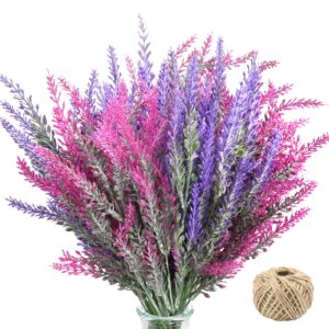 omldggr 8 pieces artificial lavender flowers with hemp rope artificial lavender bouquet plastic lavender plants for home party wedding balcony garden patio outdoor decoration (mixed color)